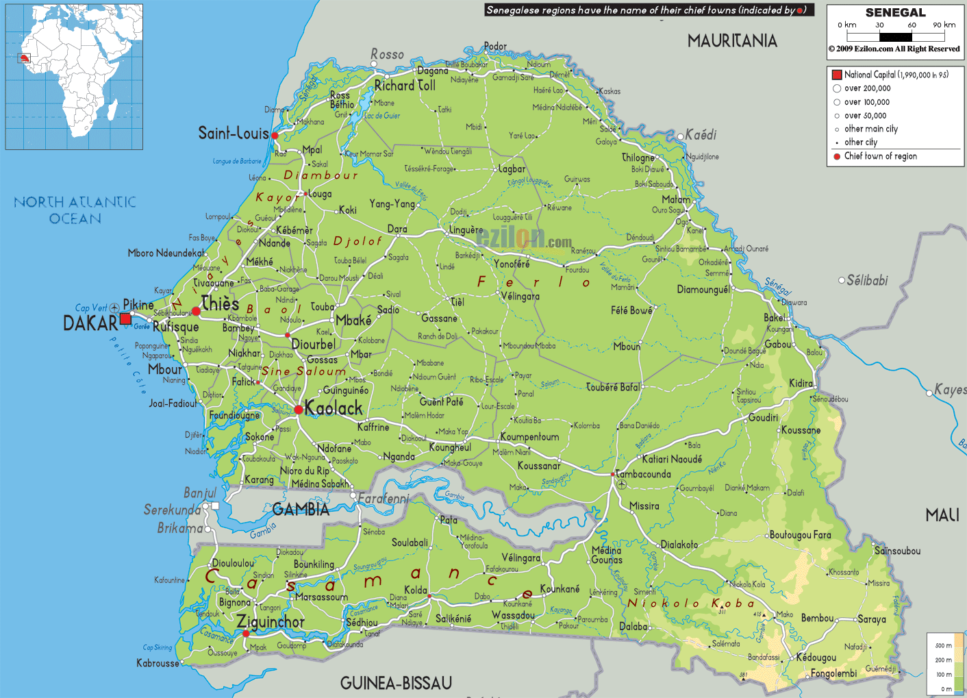 Physical Map of Senegal- Ezilon Maps Physical Map of Senegal- Ezilon Maps