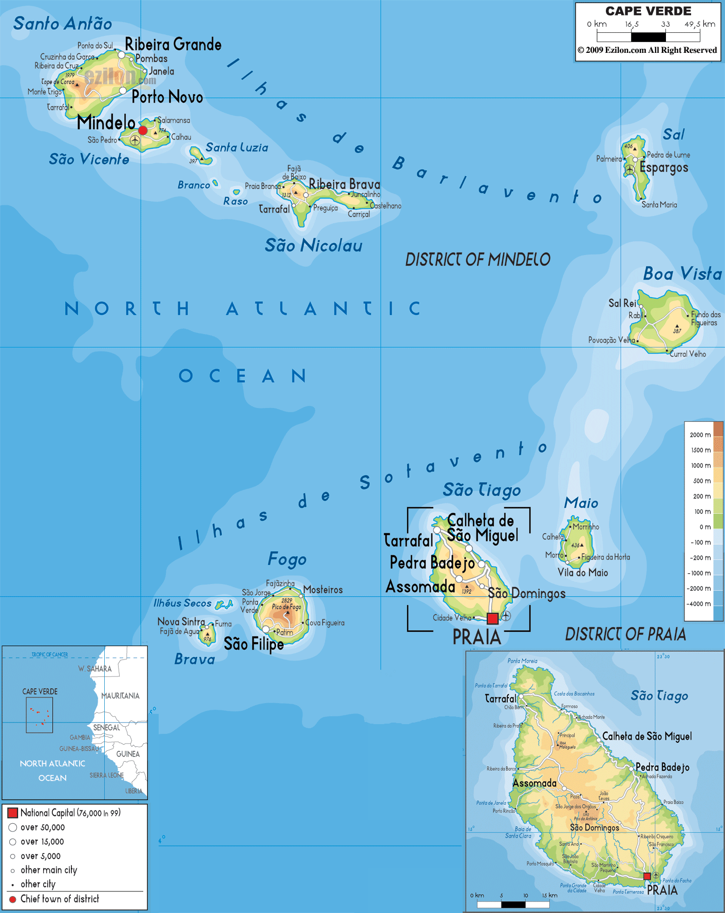 Physical Map Of Cape Verde Ezilon Maps Physical Map Of Cape Verde Ezilon Maps