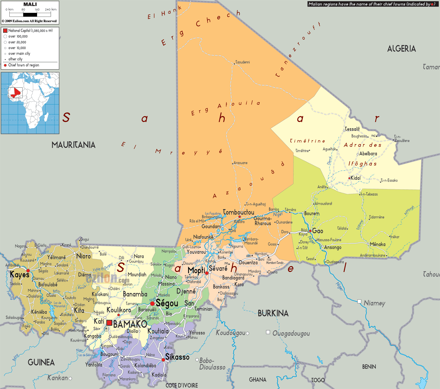 Detailed Political Map of Mali - Ezilon Maps Detailed Political Map of Mali - Ezilon Maps