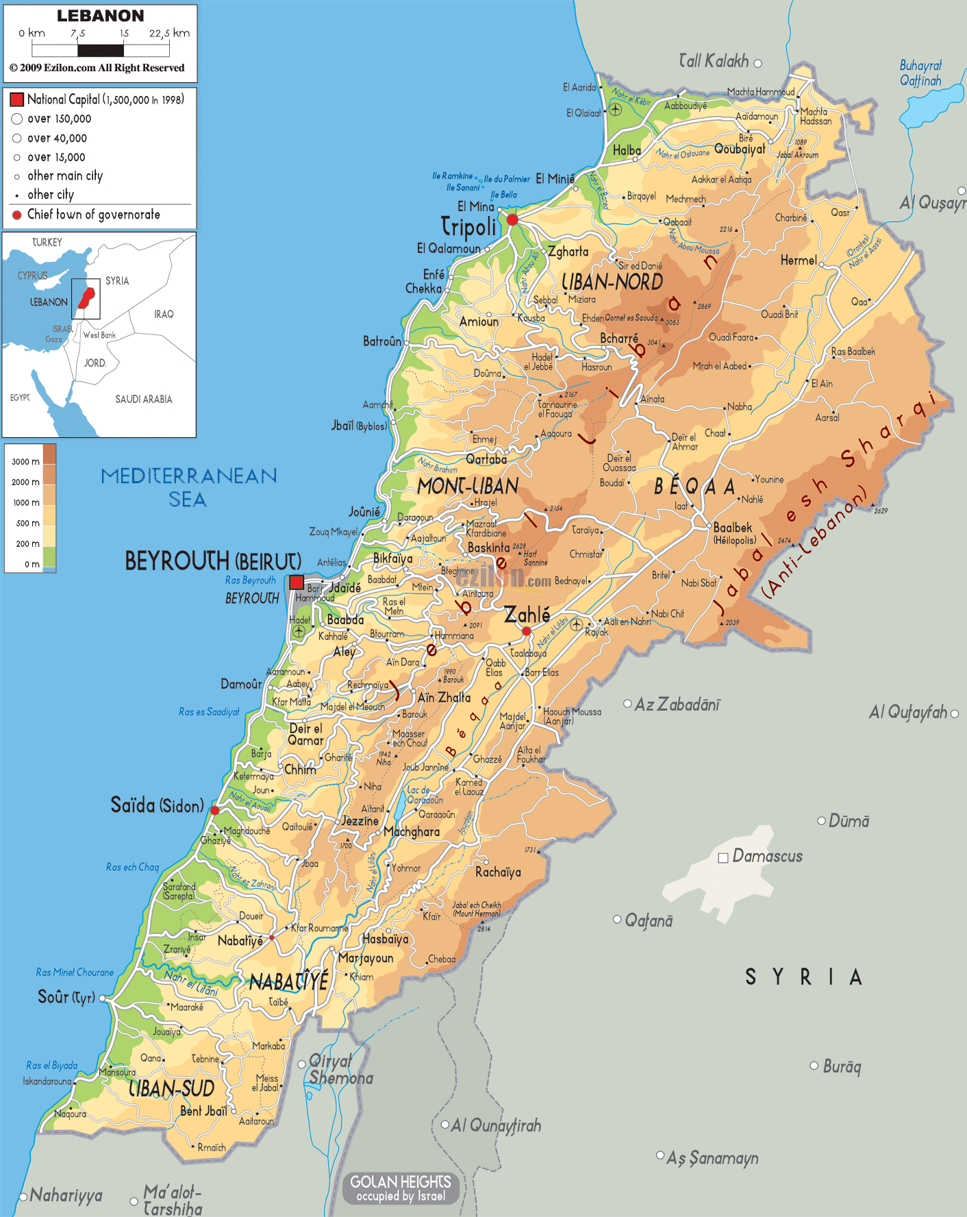 Physical Map of Lebanon - Ezilon Maps Physical Map of Lebanon - Ezilon Maps