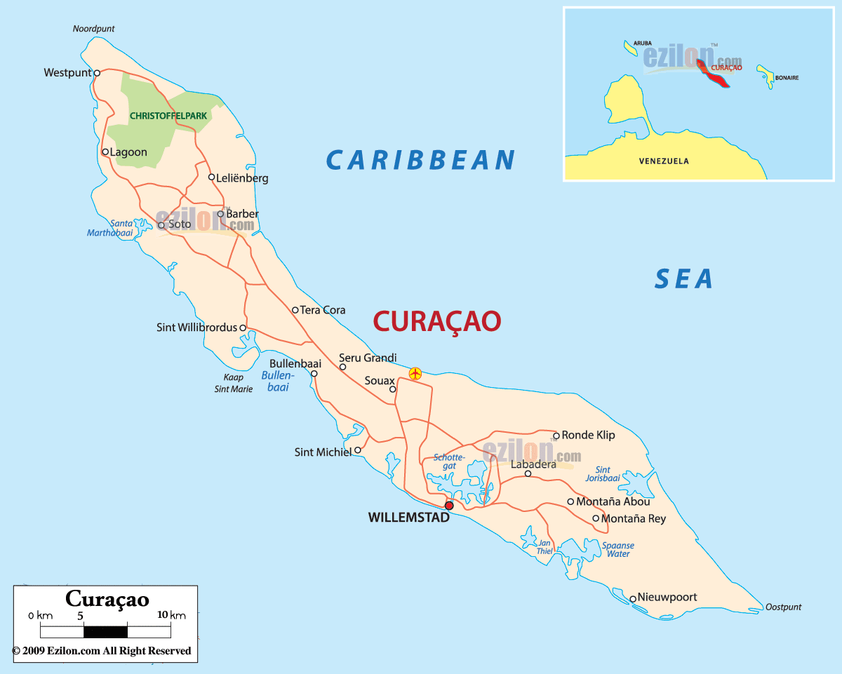 Detailed Political Map Of Cura ao Ezilon Maps Detailed Political Map Of Cura ao Ezilon Maps