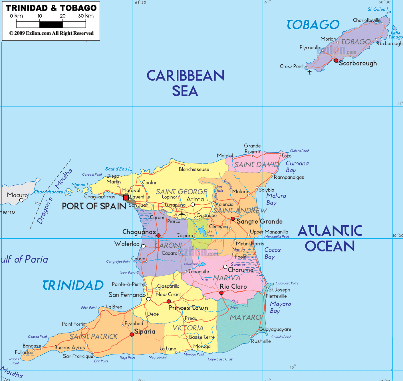 Detailed Political Map of Trinidad and Tobago - Ezilon Maps Detailed Political Map of Trinidad and Tobago - Ezilon Maps