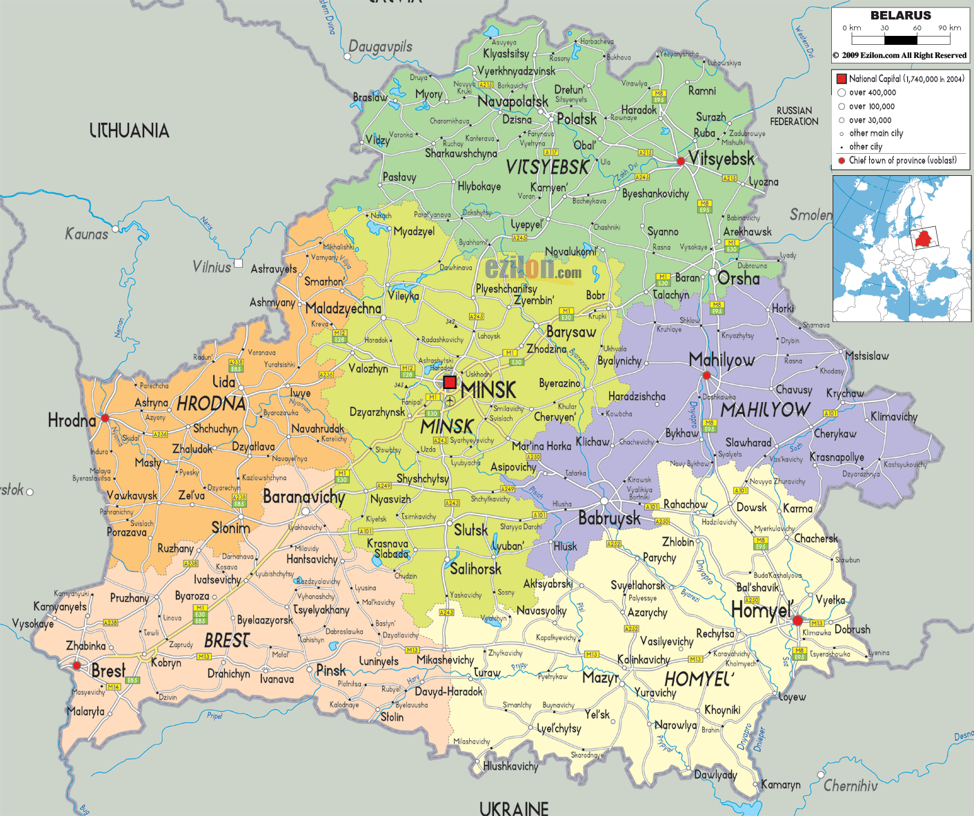 Detailed Political Map Of Belarus Ezilon Maps Detailed Political Map Of Belarus Ezilon Maps