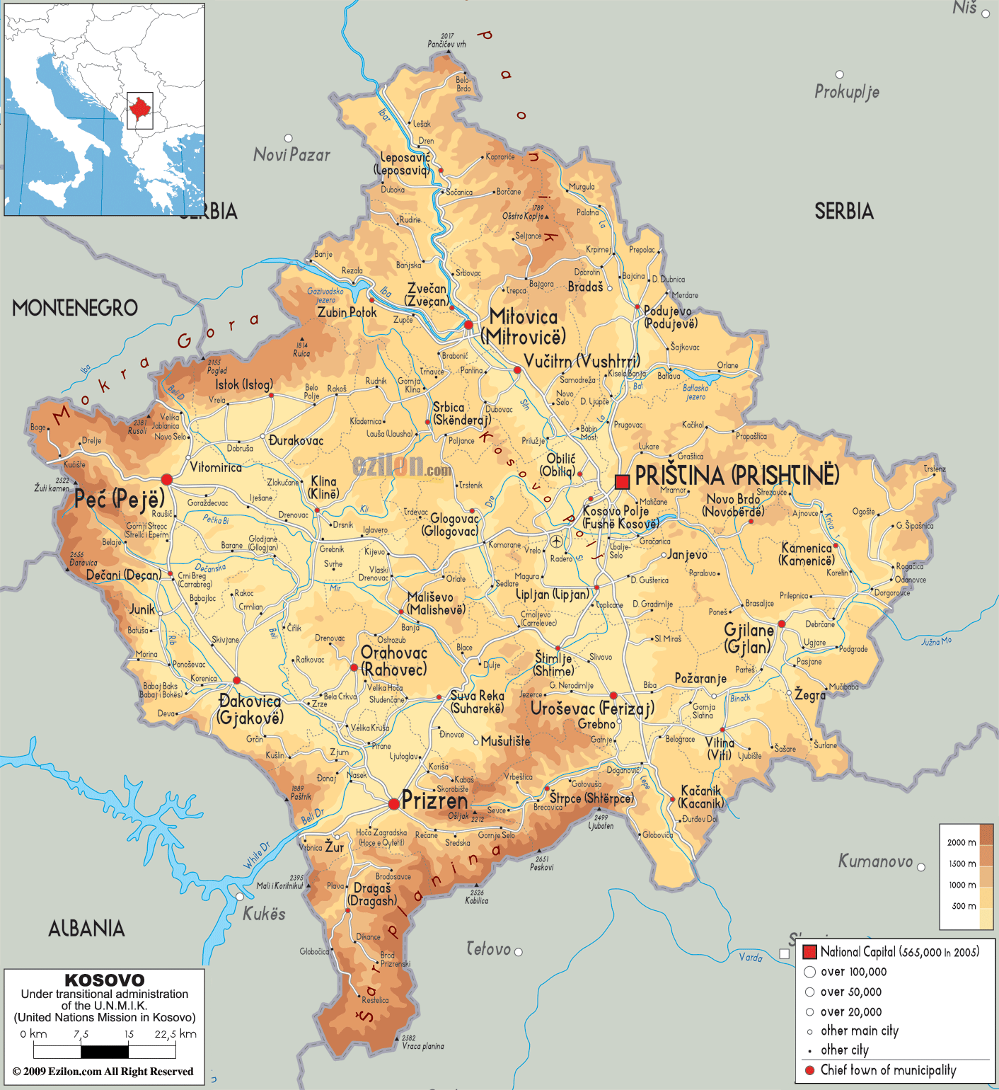 Physical Map of Kosovo - Ezilon Maps Physical Map of Kosovo - Ezilon Maps