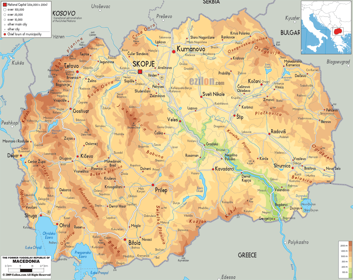 Physical Map Of Macedonia Ezilon Maps Physical Map Of Macedonia Ezilon Maps