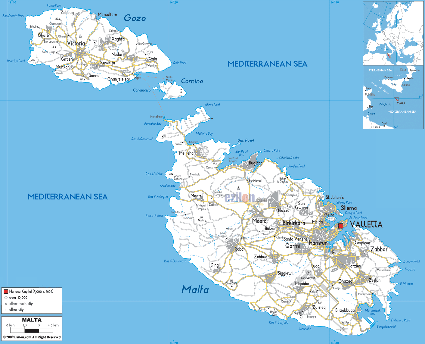 Detailed Map Of Malta Detailed Map Of Malta