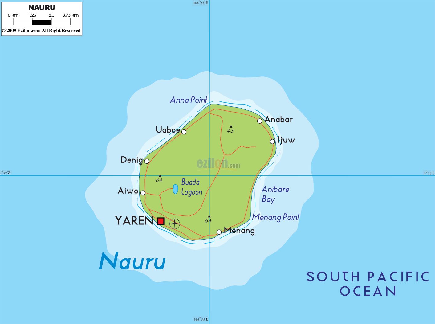 Physical Map Of Nauru Ezilon Maps