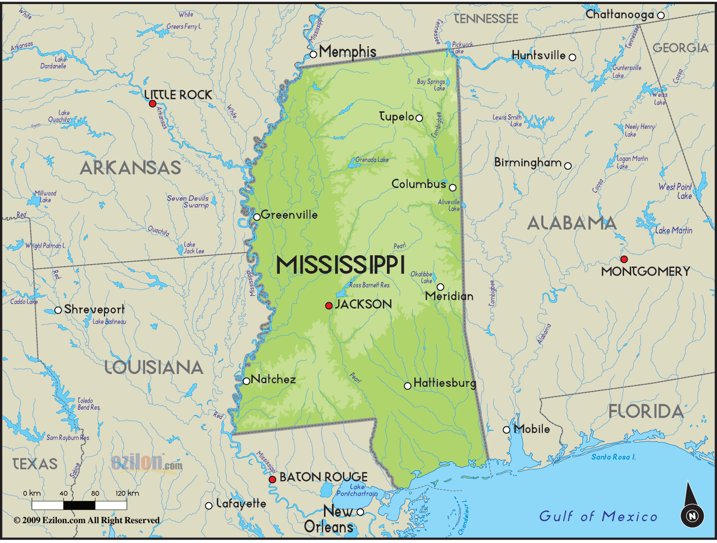 Geographical Map of Mississippi and Mississippi Geographical Maps Geographical Map of Mississippi and Mississippi Geographical Maps
