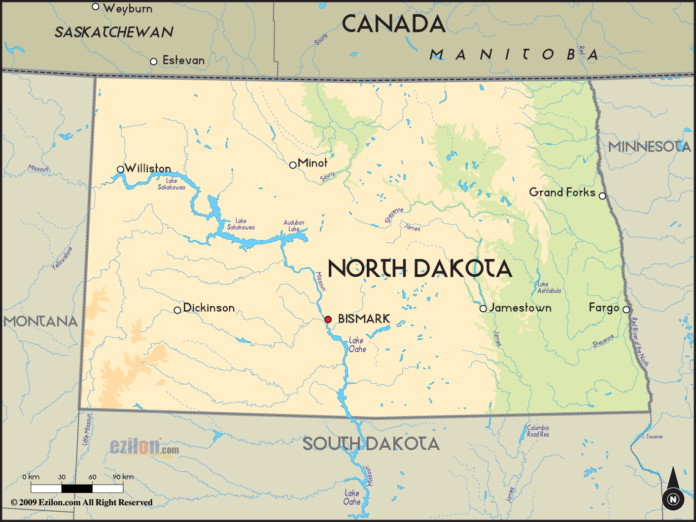 Geographical Map of North Dakota and North Dakota Geographical Maps Geographical Map of North Dakota and North Dakota Geographical Maps