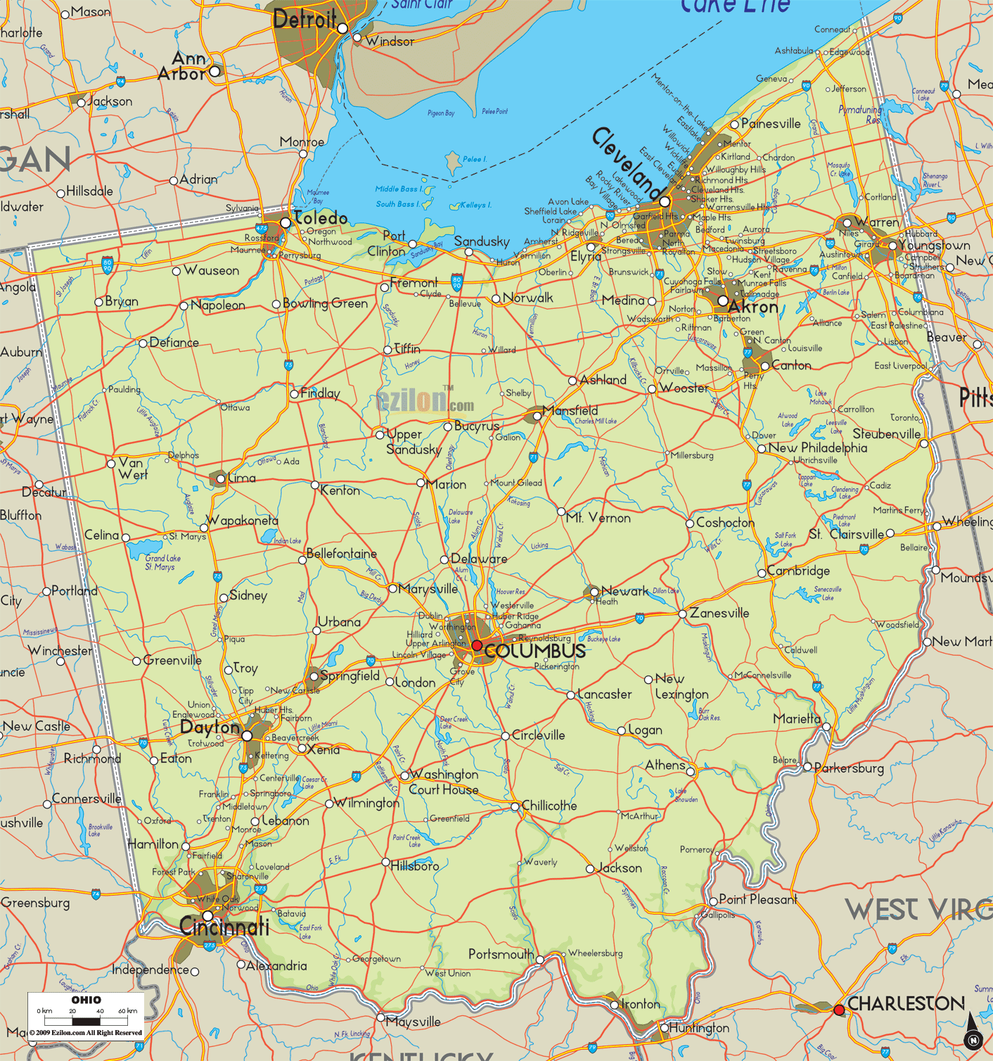 Physical Map Of Ohio Ezilon Maps 856